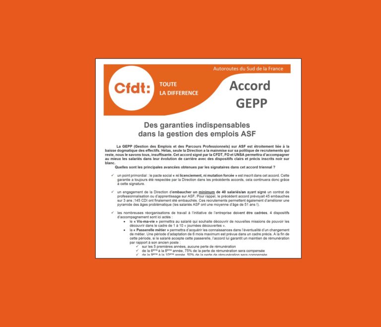 Accord GEPP, des garanties nécessaires - CFDT VINCI Autoroutes (ASF)