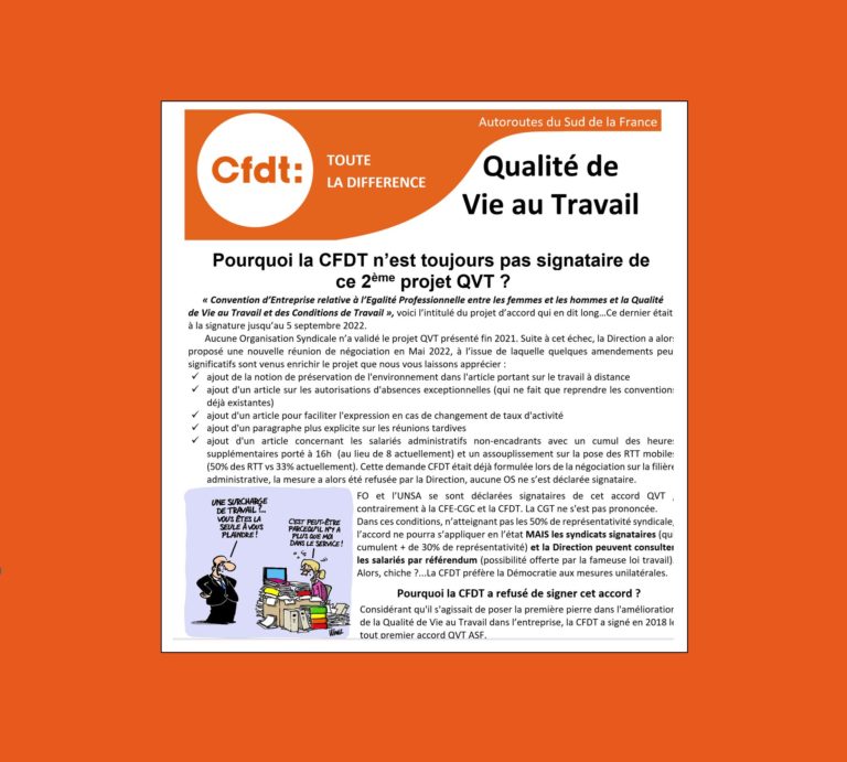 Accord QVT : la CFDT non-signataire - CFDT ASF